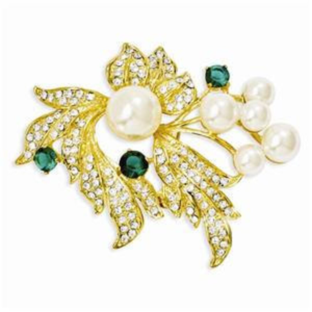 Jackie Kennedy JBK Gold Brooch With Pearls and Green Stones by - Etsy