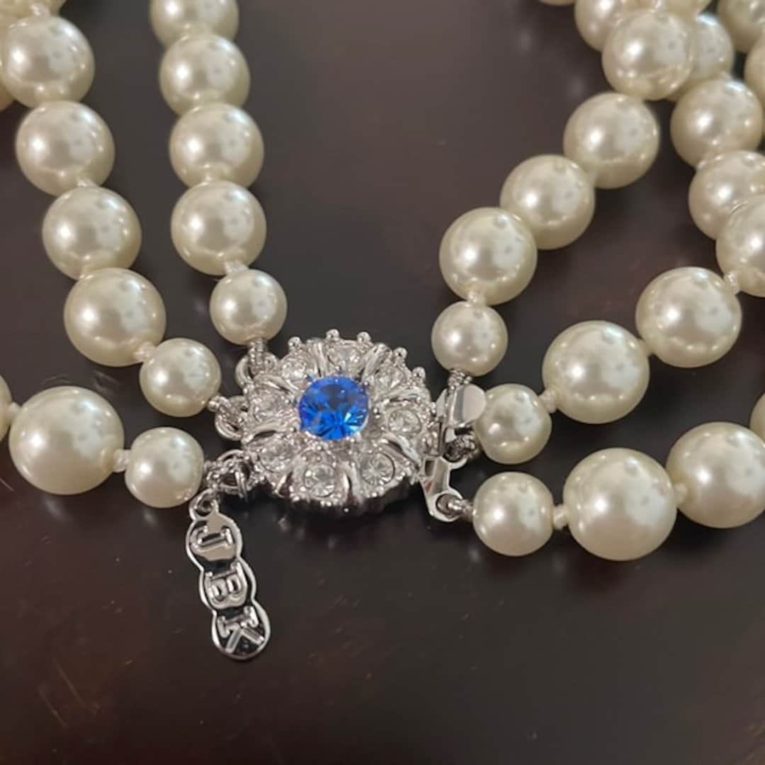 Jackie Kennedy JBK Triple Strand Pearl Necklace With Blue - Etsy