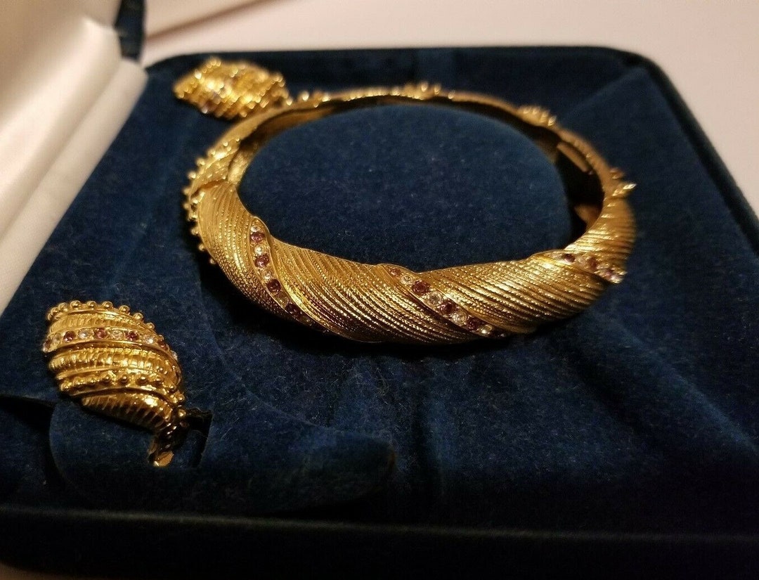 Jackie Kennedy Jewelry Set JBK Gold and Amethyst Bracelet and Earrings ...