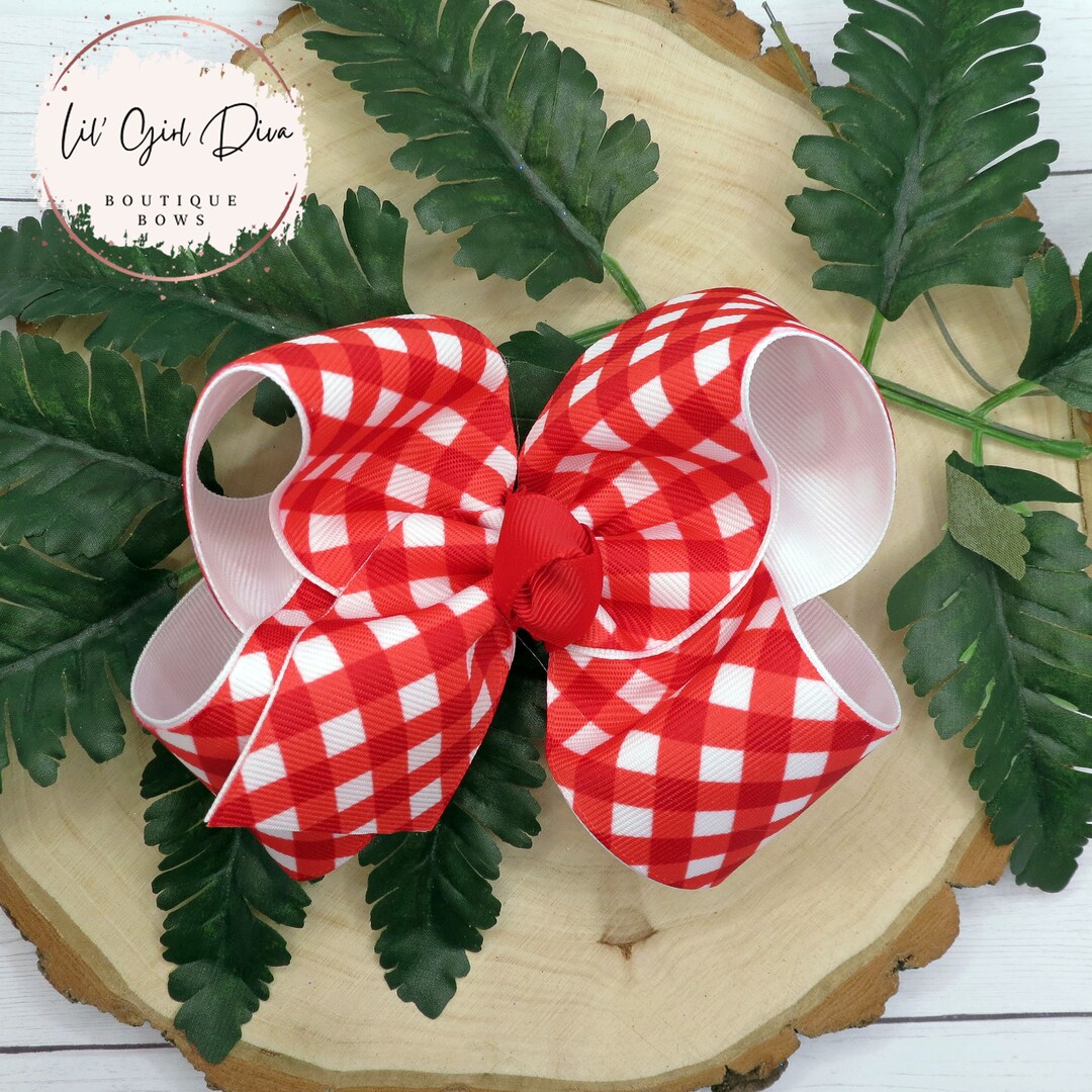 Red and White Gingham Bow School Uniform Bows Everyday Bows - Etsy