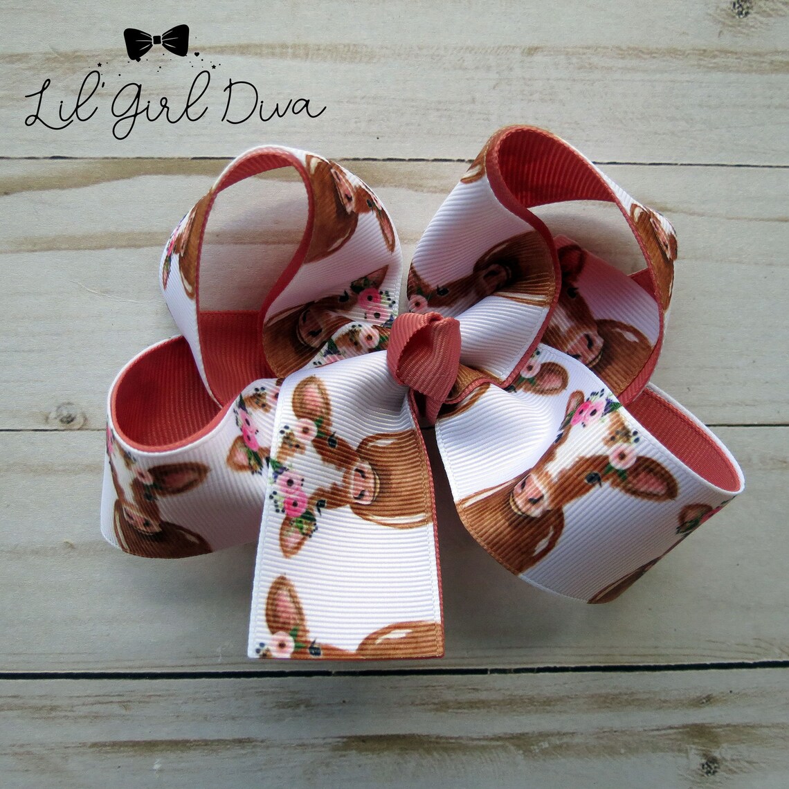 Floral Cow Bow Cow Bows Ribbon Bows Girl Hair bows Bow | Etsy