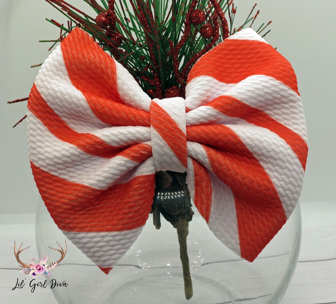 Candy Cane Fabric Bow Messy Bow Clips Bullet Fabric Bows - Etsy