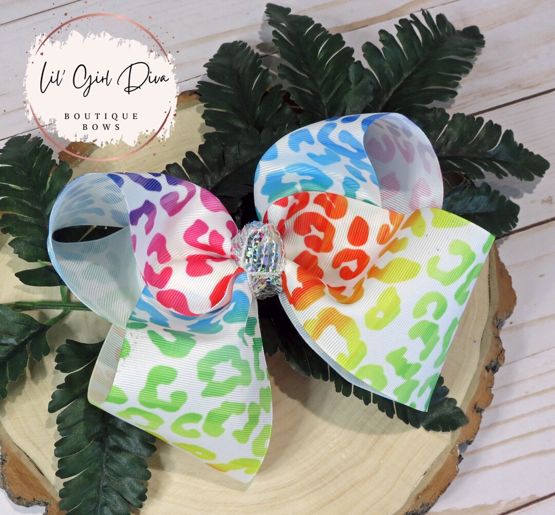 Rainbow Cheetah Bow Cheetah Bows Springtime Bows Girl Hair - Etsy