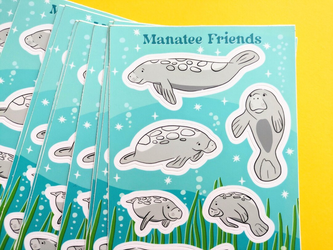 Manatee Sticker Sheet - 4x6 Vinyl Sticker Sheet With 7 Friendly ...