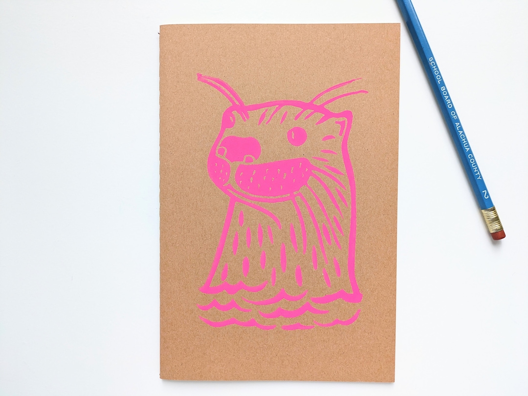 Block Print Notebook - Otter in Pink - Unruled Pages - - Etsy
