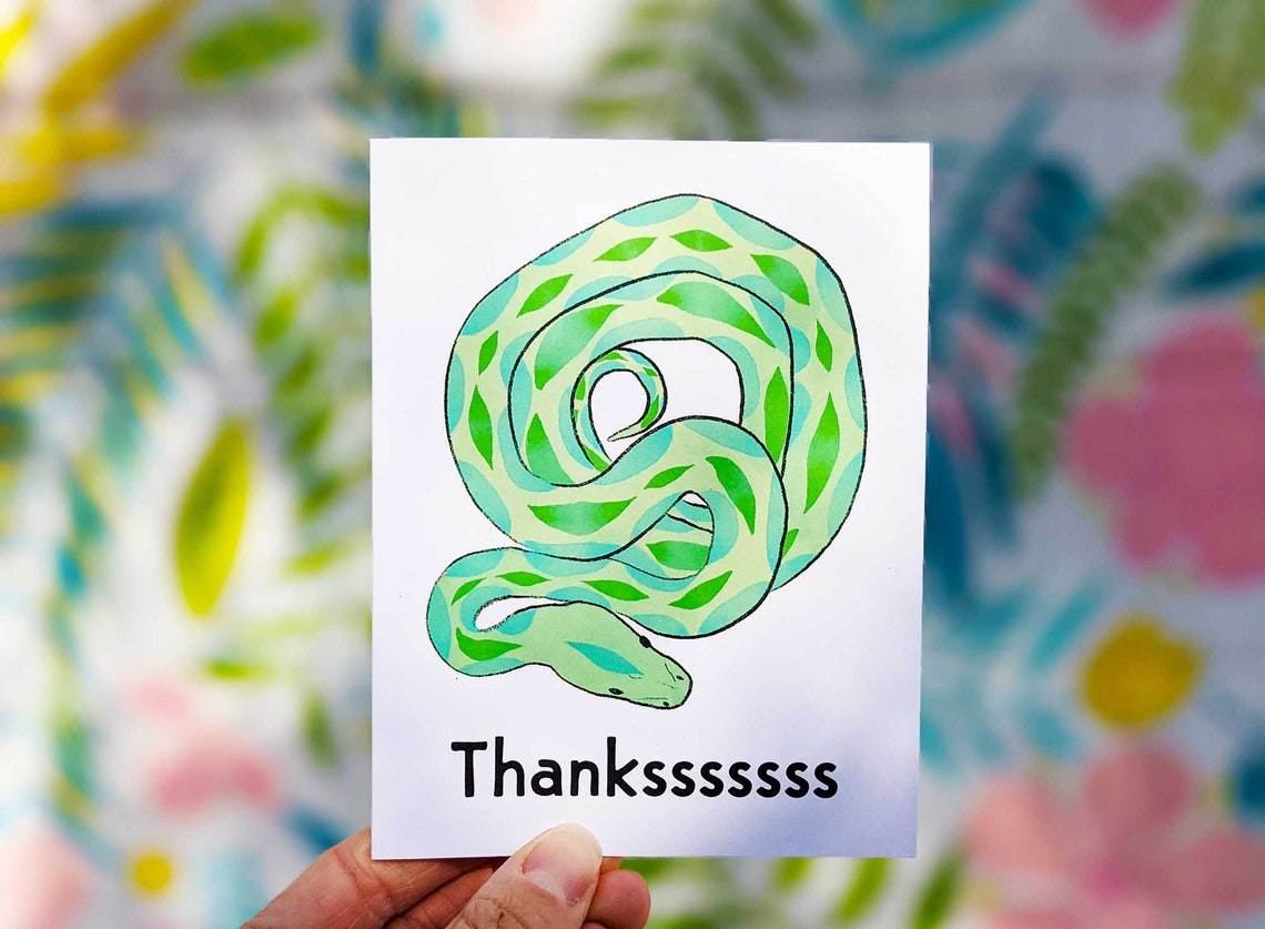 Thank You Card - Greeting Card With Snake. Reptile Thank You Card ...
