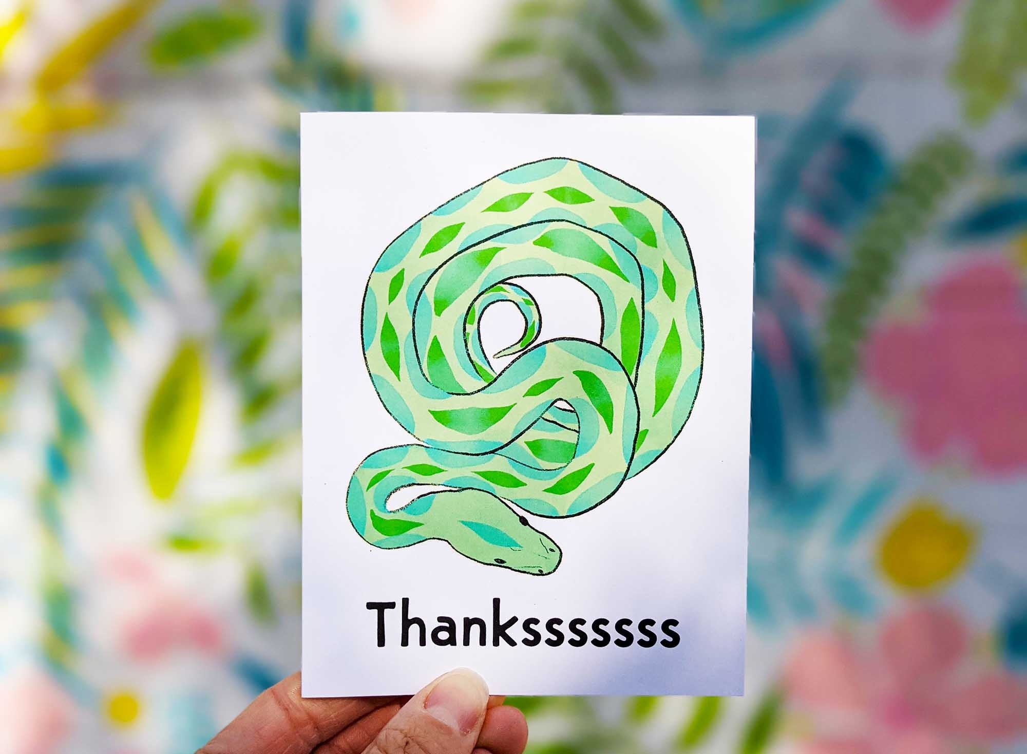 Thank You Card Greeting card with snake. Reptile thank you | Etsy