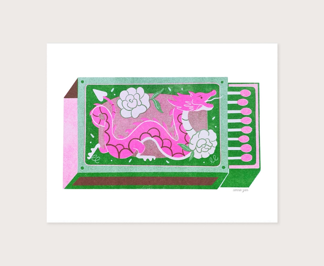 Dragon Matchbox - Risograph Art Print 11" X 8.5" - Etsy