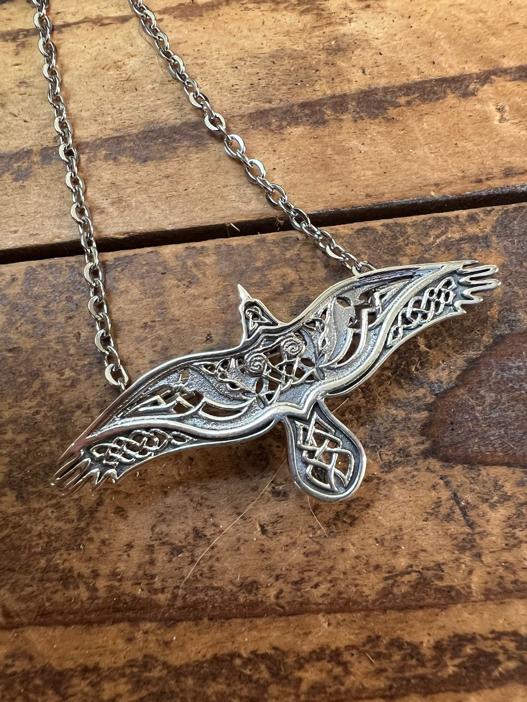 Silver Celtic Raven Necklace Crow, Pendant, Jewelry - Etsy