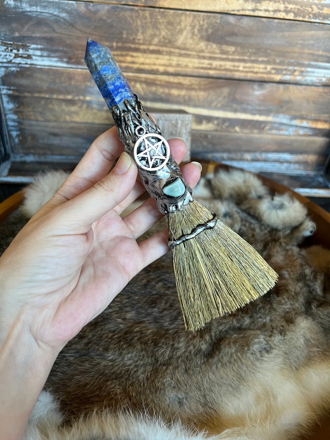 Mini Besom, Witch Broom Lapis Lazuli, Pentacle, Crystals - Etsy