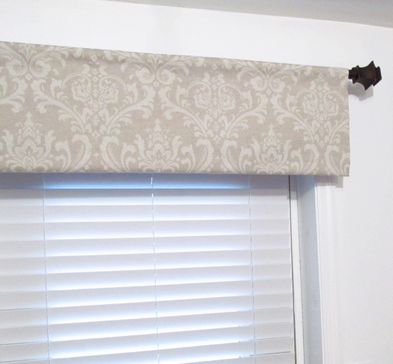 Flat-straight Window Valance/ Beige Linen Damask/ Blend Cloud Oatmeal ...