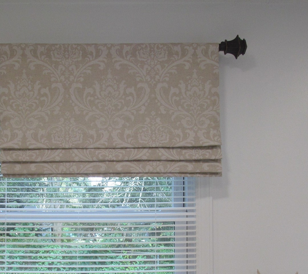 Oatmeal Damask Faux Roman Shade: Lined Mock Valance Custom Sizing ...