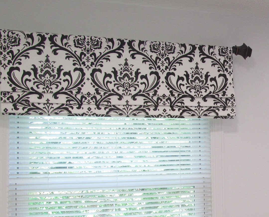 Black and White Damask Faux Roman Shade - Custom Mock Valance Custom ...