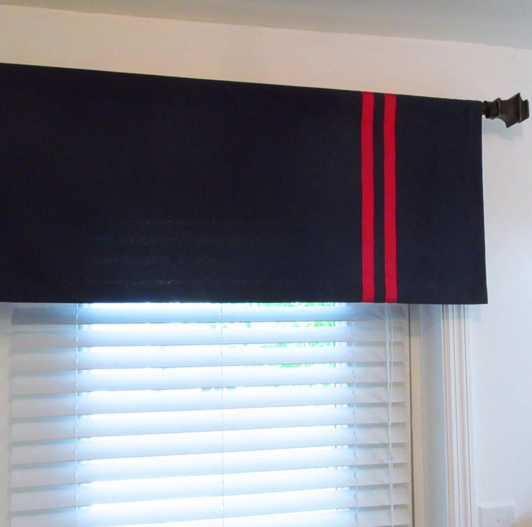 Black Modern Valance/ Ribbon Trimmed Curtain/ Black and Red Vertical ...