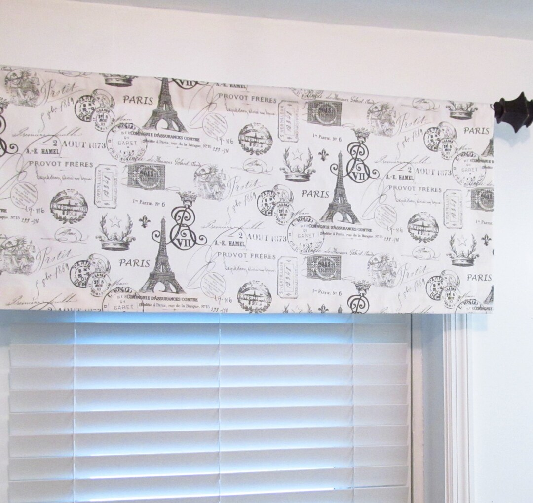 French Script - Stamp Valance/ Eiffel Tower Straight Valance/ White ...