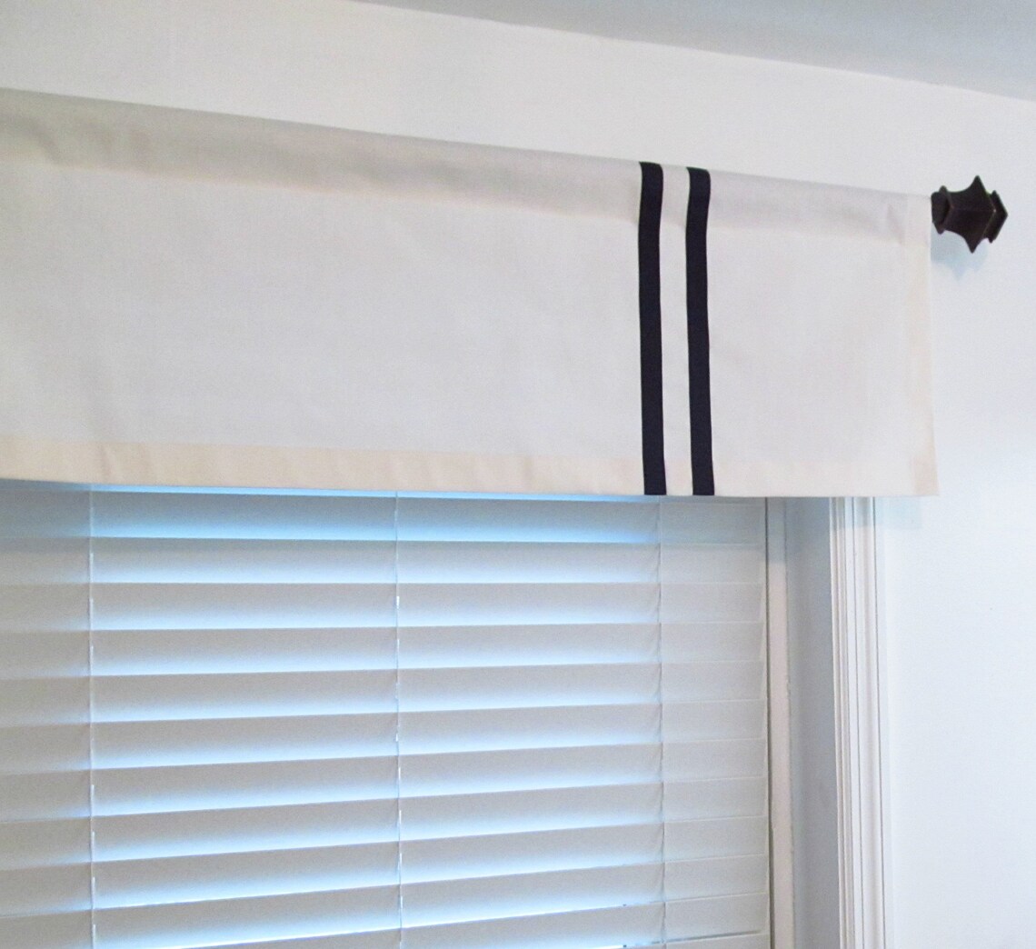 NEW!!! Modern Straight Valance/ White & Navy Vertical Stripe/ Ribbon ...