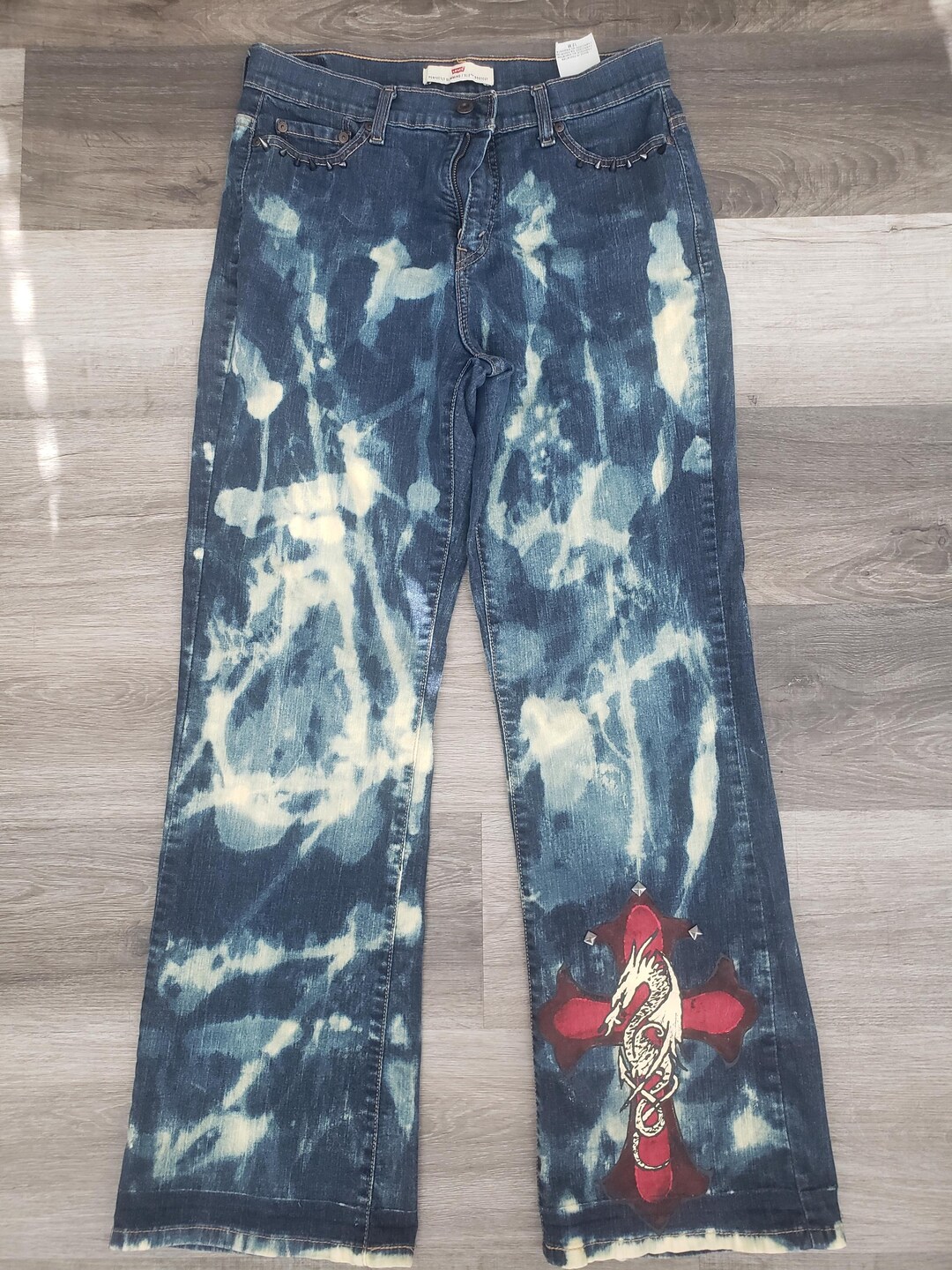 Levis Bleached Distressed and Hand Painted Jeans Medium Washed Jeans - Etsy