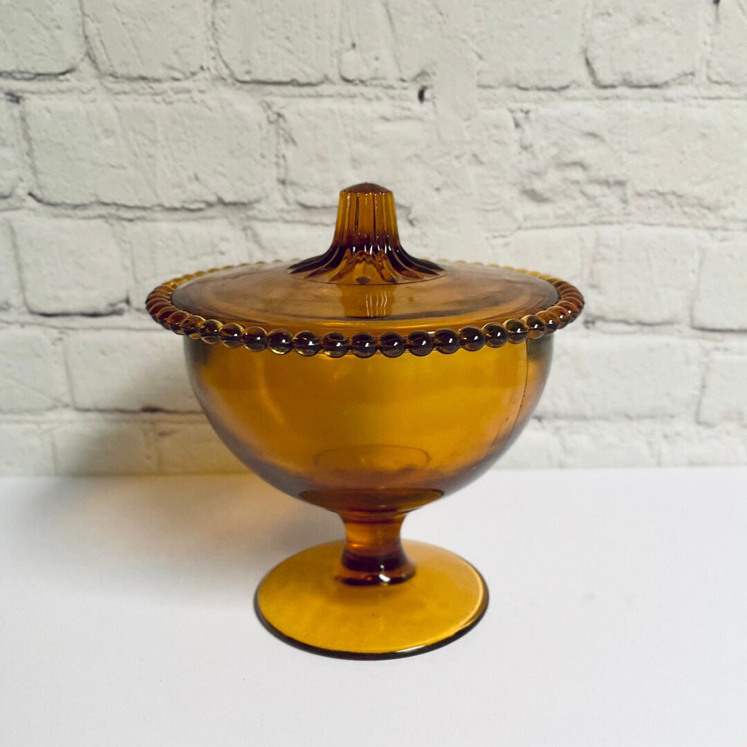 Vintage Indiana Glass Amber Candy Box & Cover, New in Box - Etsy