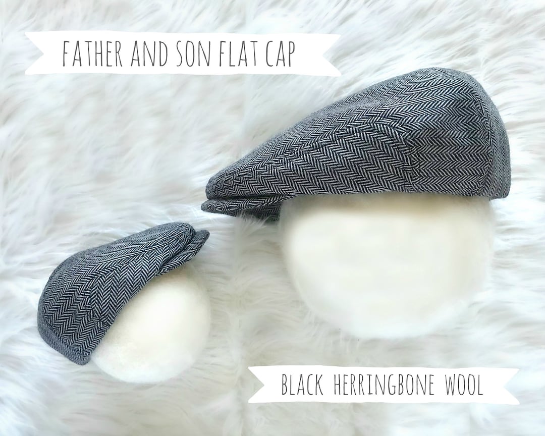 Father and Son Flat Cap - Herringbone Wool Newsboy Cap - Dad and Son ...