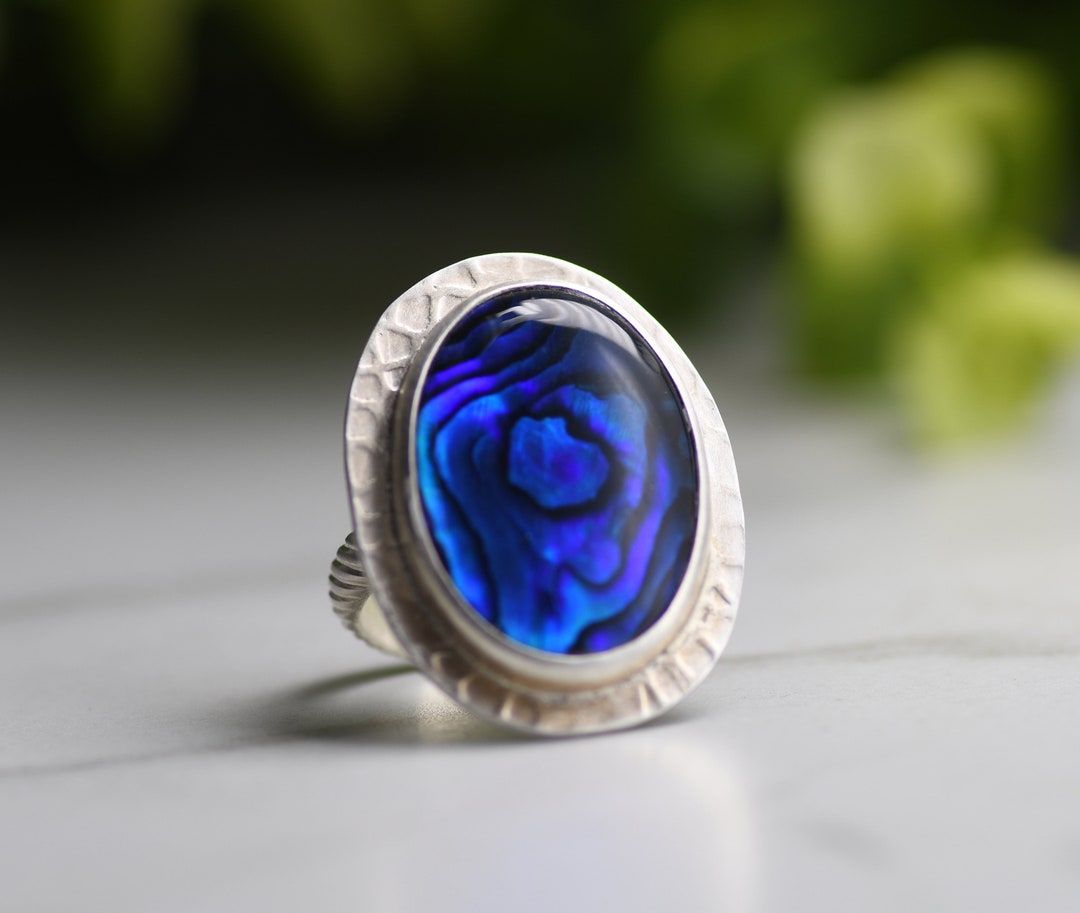 Blue Island Ring, Paua Shell, Size 7.5, Sterling Silver Ring - Etsy