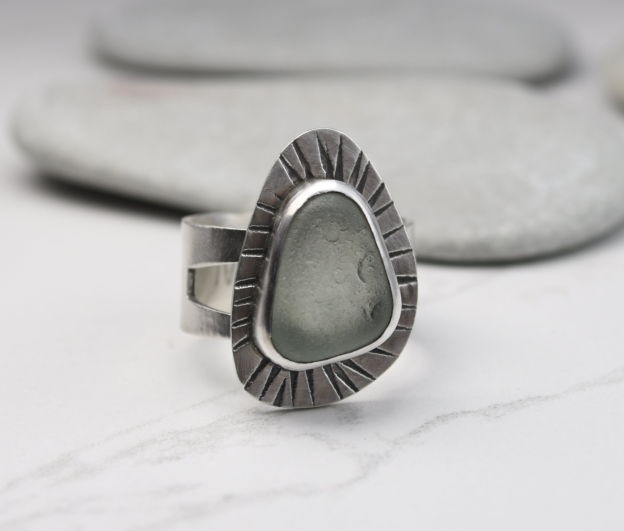 Elegant English Sea Glass Ring Sterling Silver Size 8 | Etsy