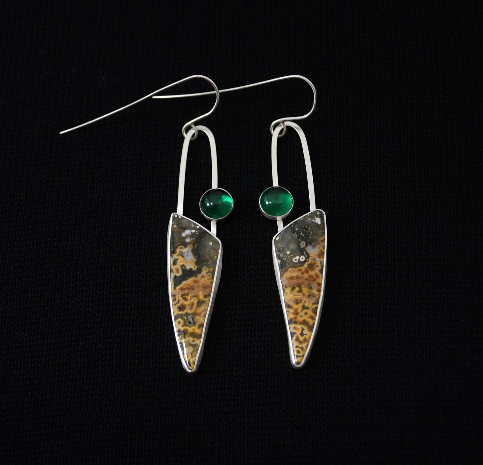 River Jasper Earrings, Emerald Gemstones, Dangle Style, Fine Silver ...