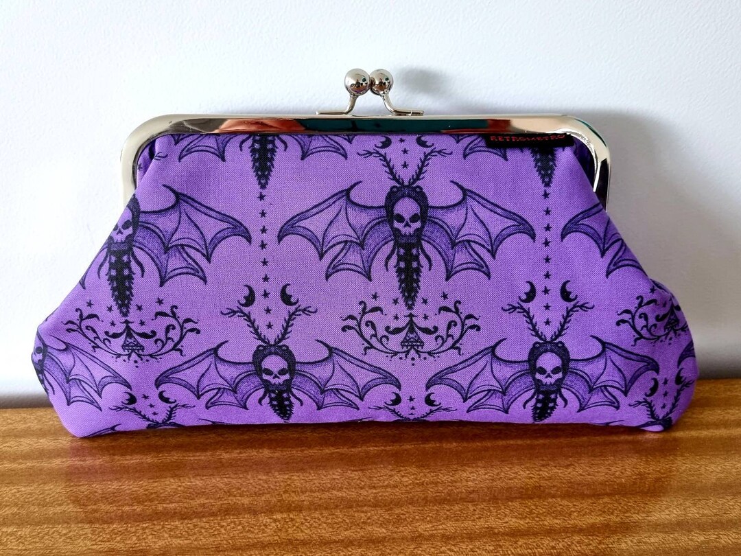 Bat Kisslock Clutch, Purple Mothman Purse, Gothic Bag, Rockabilly ...