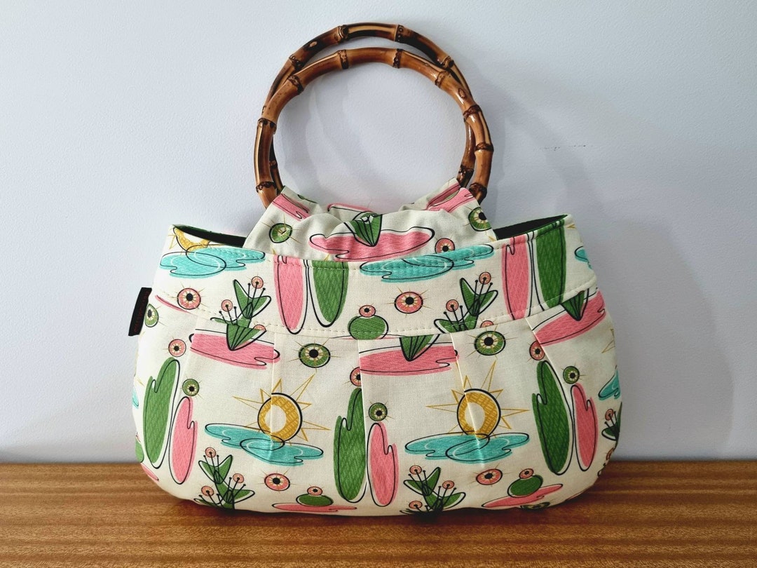 Cactus Handbag, Mid Century Bag, Bamboo Handle Purse, Palm Springs ...