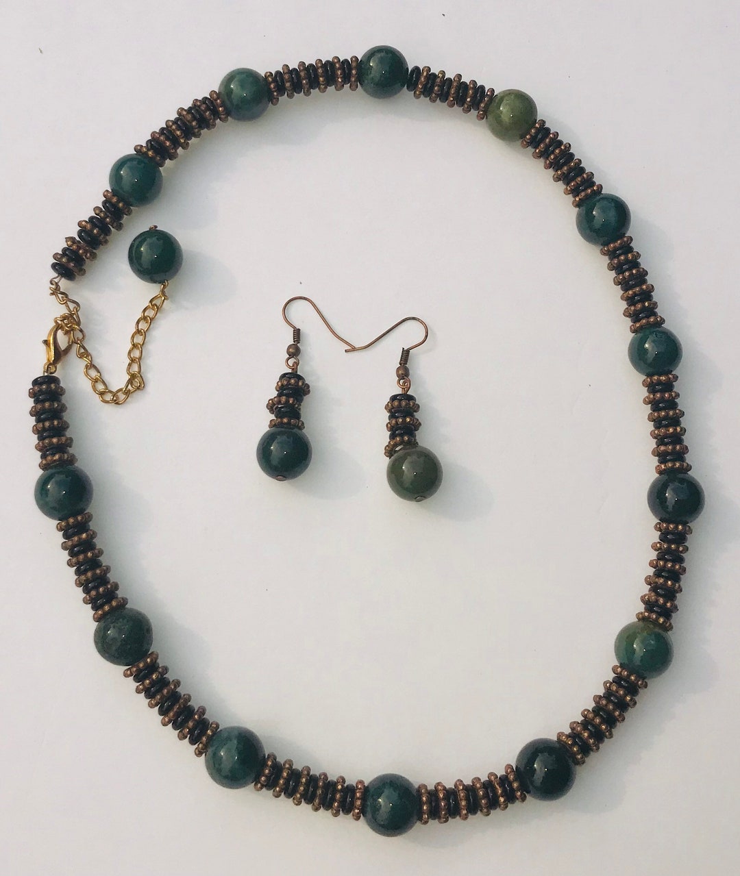 Dark Green Round Jewelry Set - Etsy