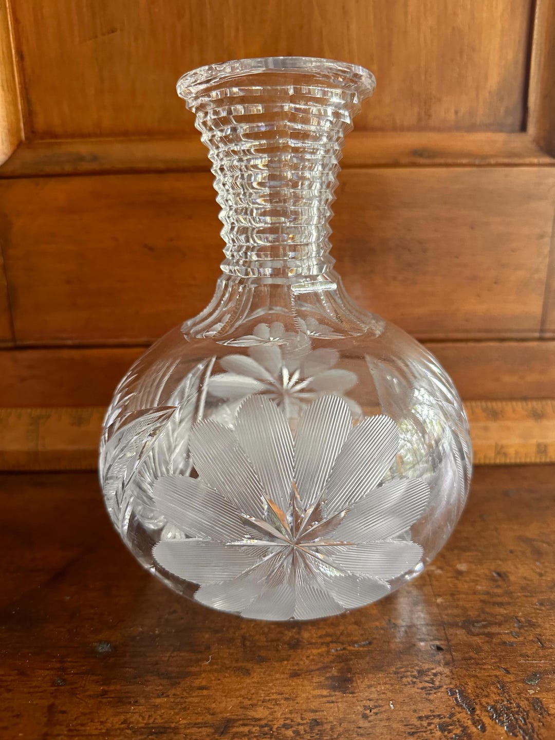 Cut Crystal Water Jug Vase Floral Glass ABCG - Etsy