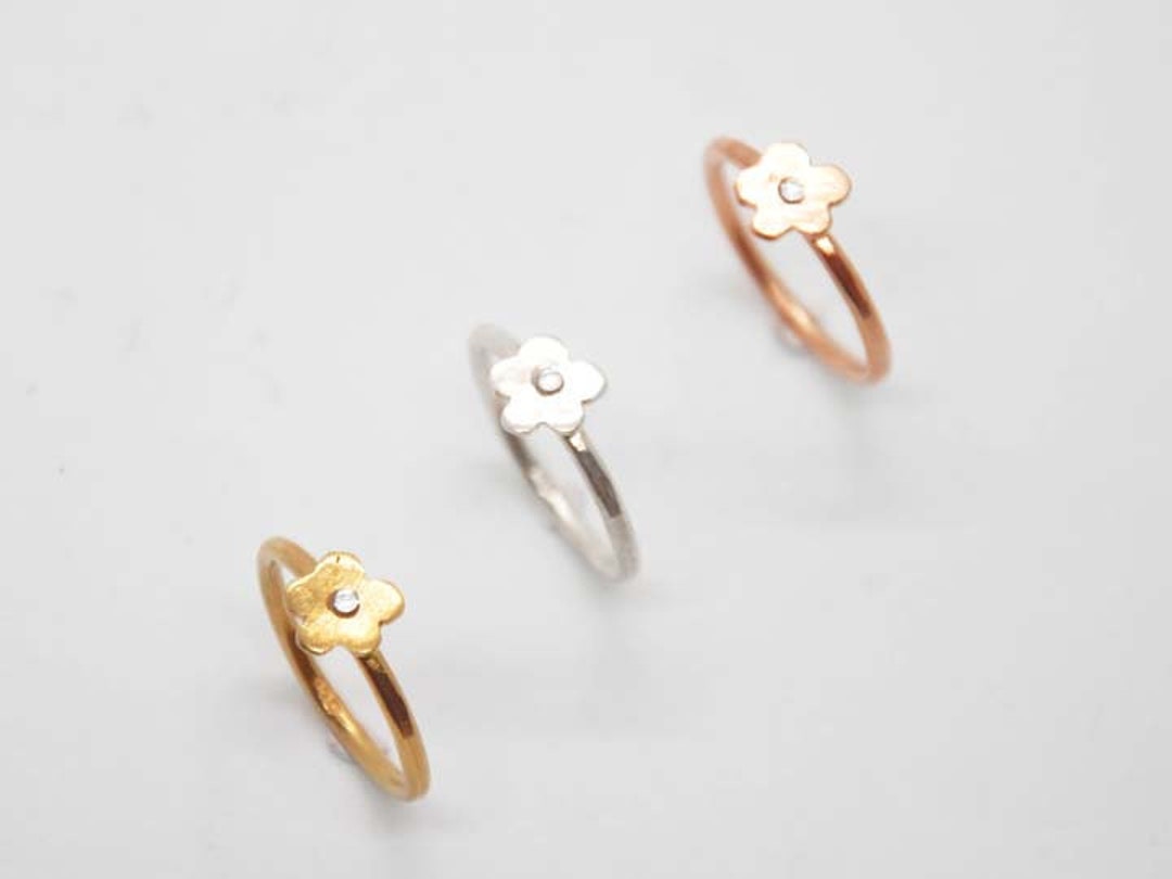 Silver 925 Tiny Flower Ring Minimal Ring Crystal - Etsy