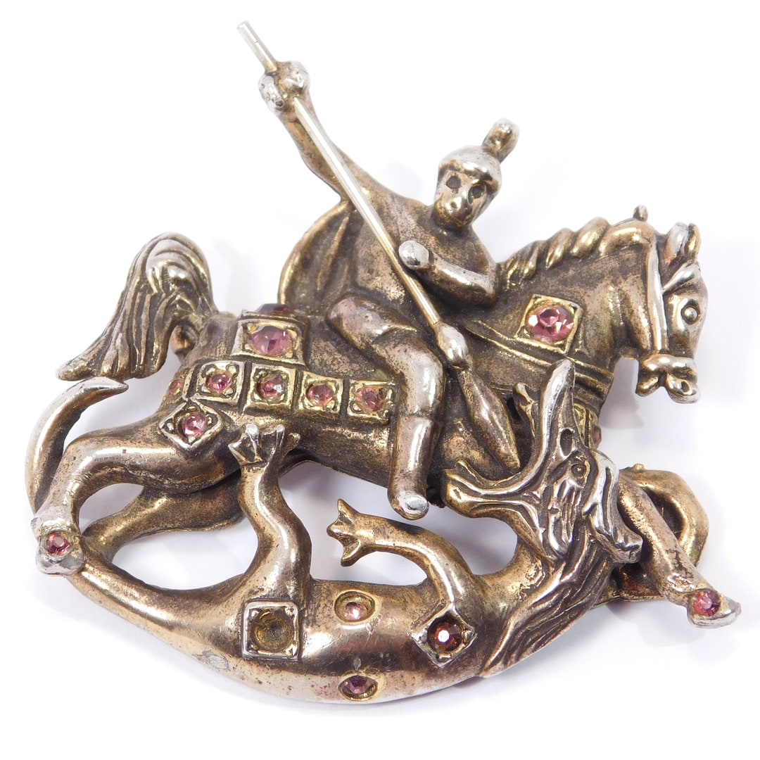 Vintage St. George and the Dragon Brooch - Etsy