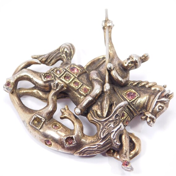 Vintage St. George And The Dragon Brooch - Gem