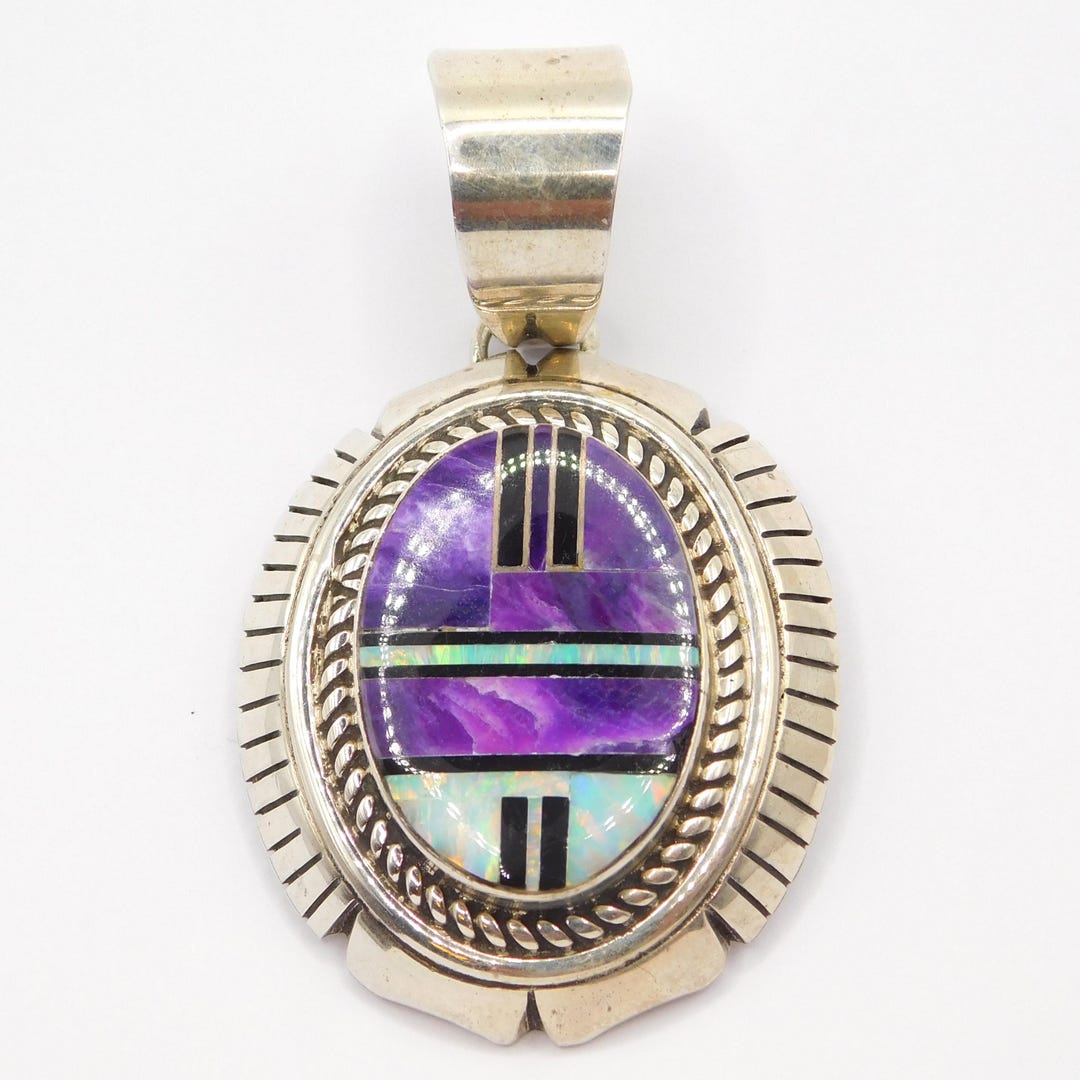 Stunning Signed Tf Sugilite and Opal Inlay Sterling Pendant - Etsy