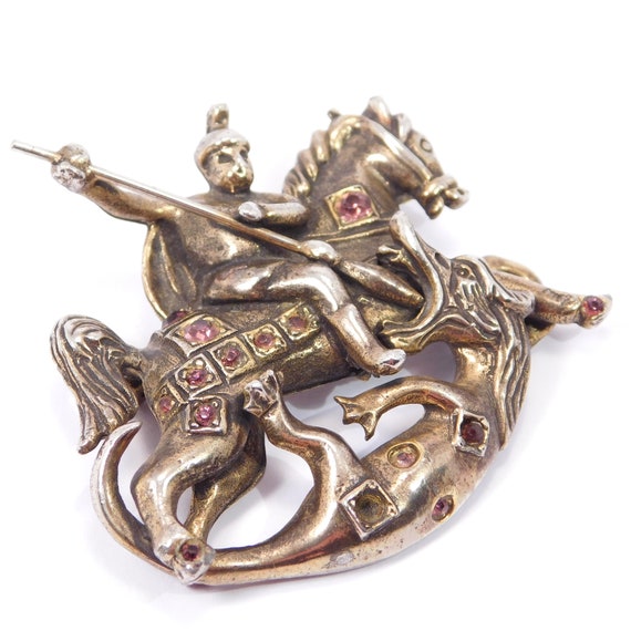 Vintage St. George And The Dragon Brooch - Gem