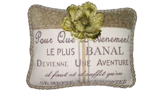 Decorative Throw Pillow French Script Flower With | Etsy