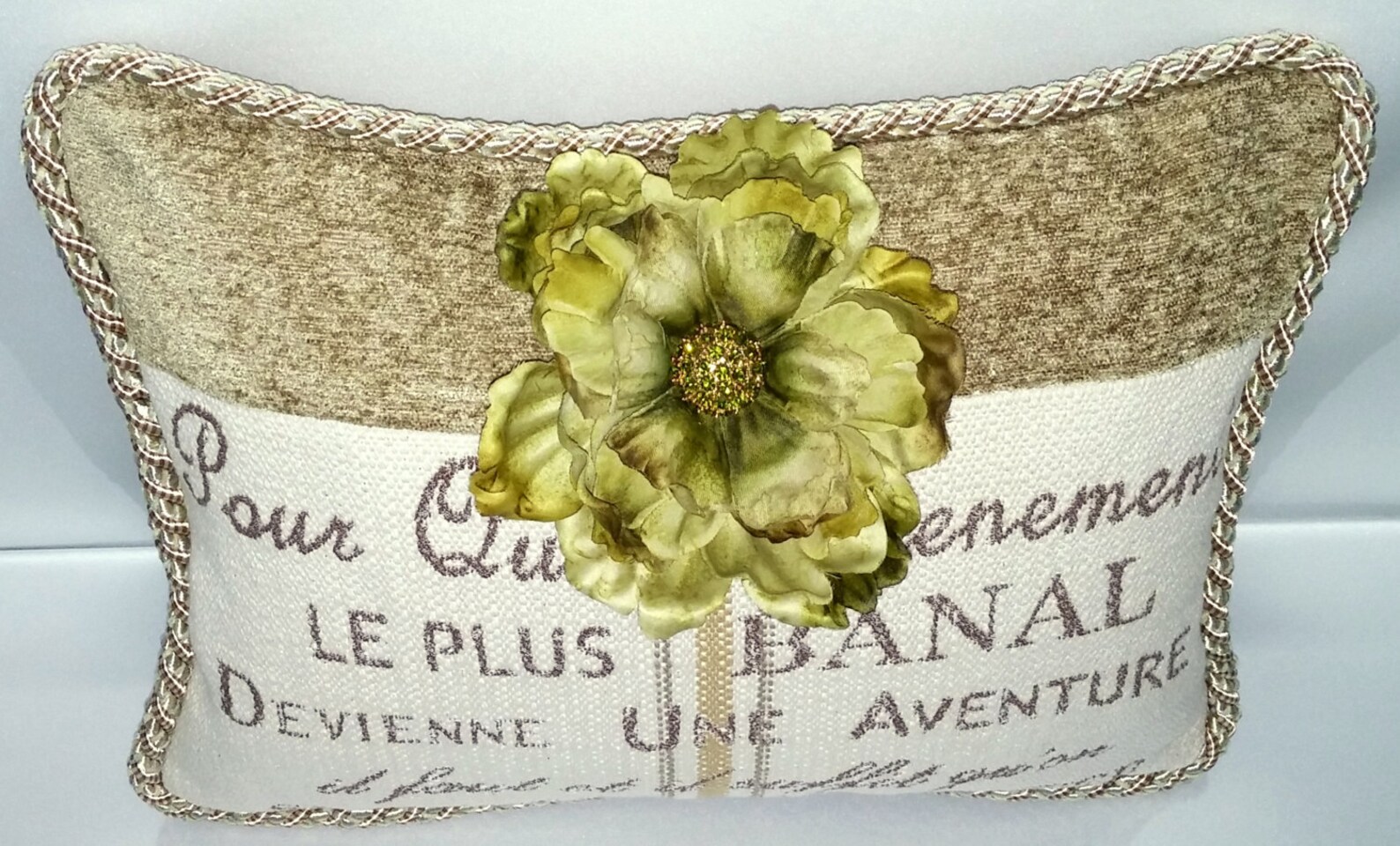 Decorative Throw Pillow French Script Flower With - Etsy