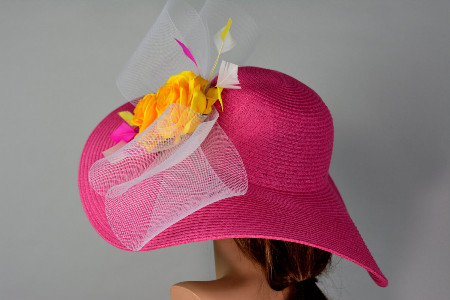 SALE Hot Pink Church Wedding Hat Woman Summer Hat Head Piece | Etsy