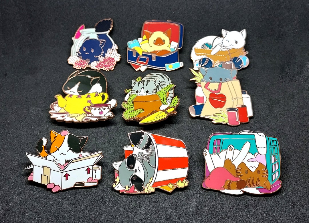 Cats in Things: Funny Cat Enamel Pins in Rose Gold - Etsy
