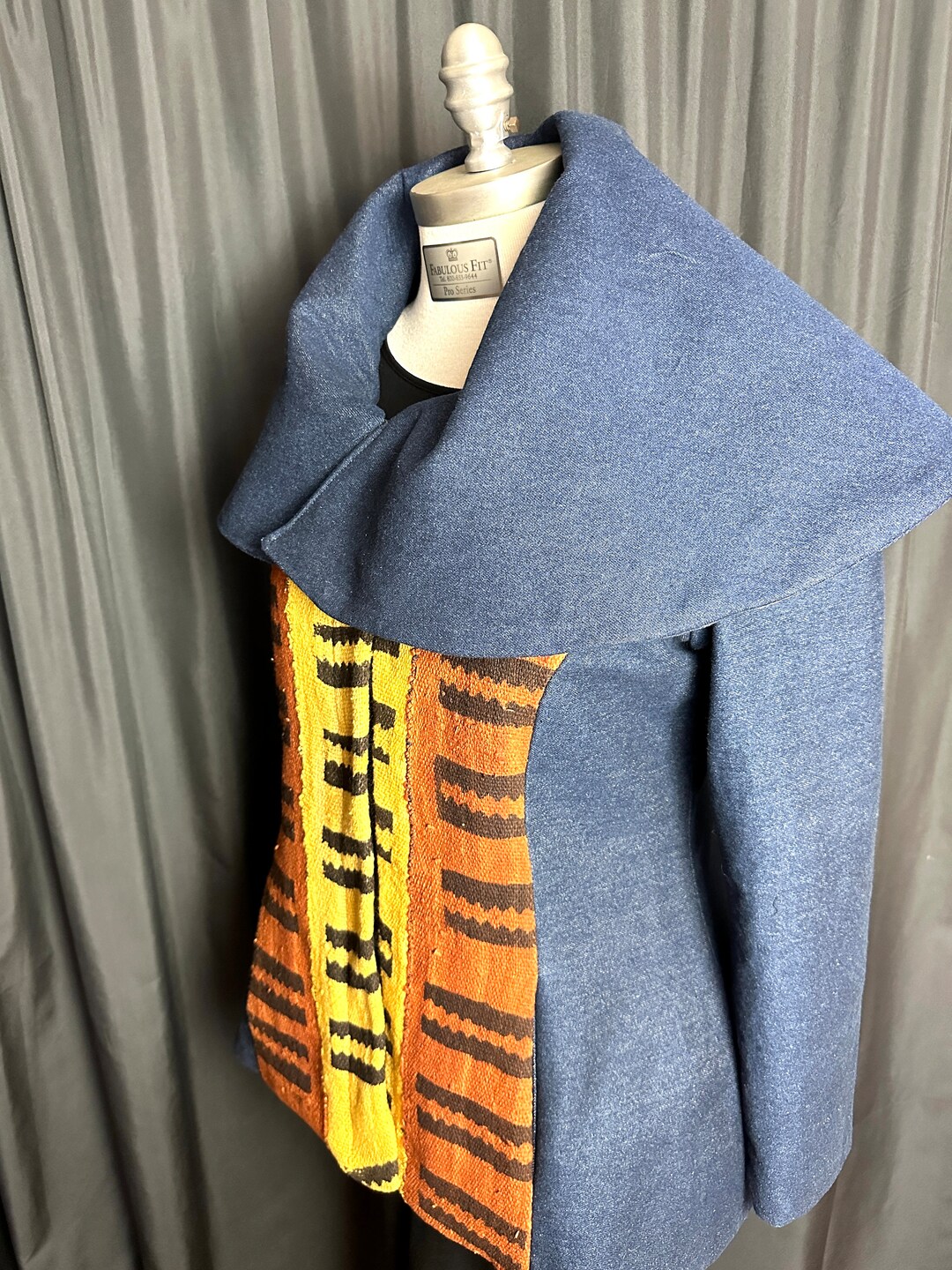 Denim and Mud Cloth Jacket - US Women's Size 14 - 16 - Etsy