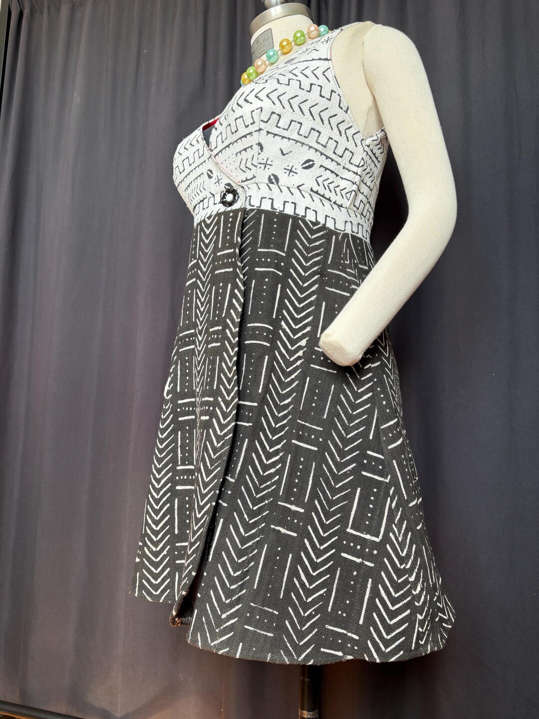 Little Black and White Dress - Mud Cloth - US Size 10-12 - Etsy