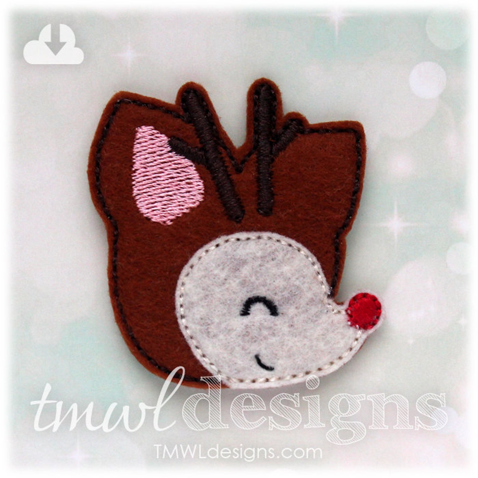 Rudolph the Red Nosed Reindeer Head Profile Christmas Feltie Digital ...