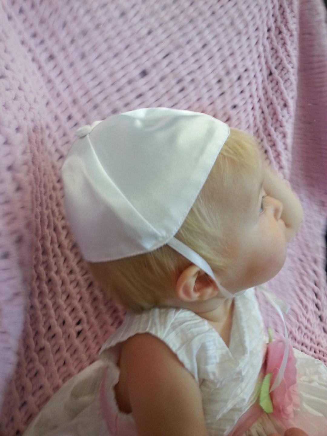 Girl/boy White Satin Christening/baptism Papal's Style Skull Cap/ Hat ...