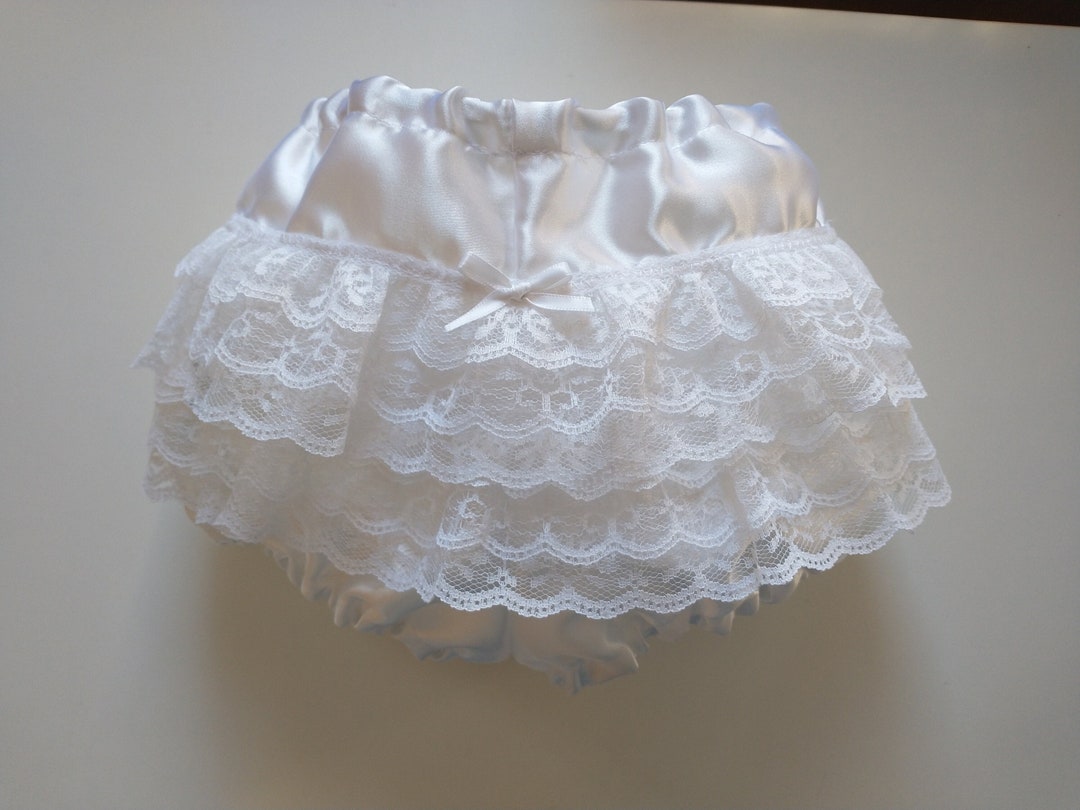Baby Girls White Satin Bloomers Diaper Cover for Wedding Christening ...