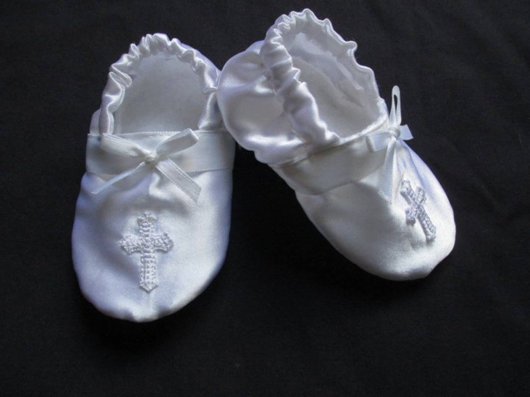 Reborn/baby White Satin Cross Infant Christening/special Occasion Shoes ...
