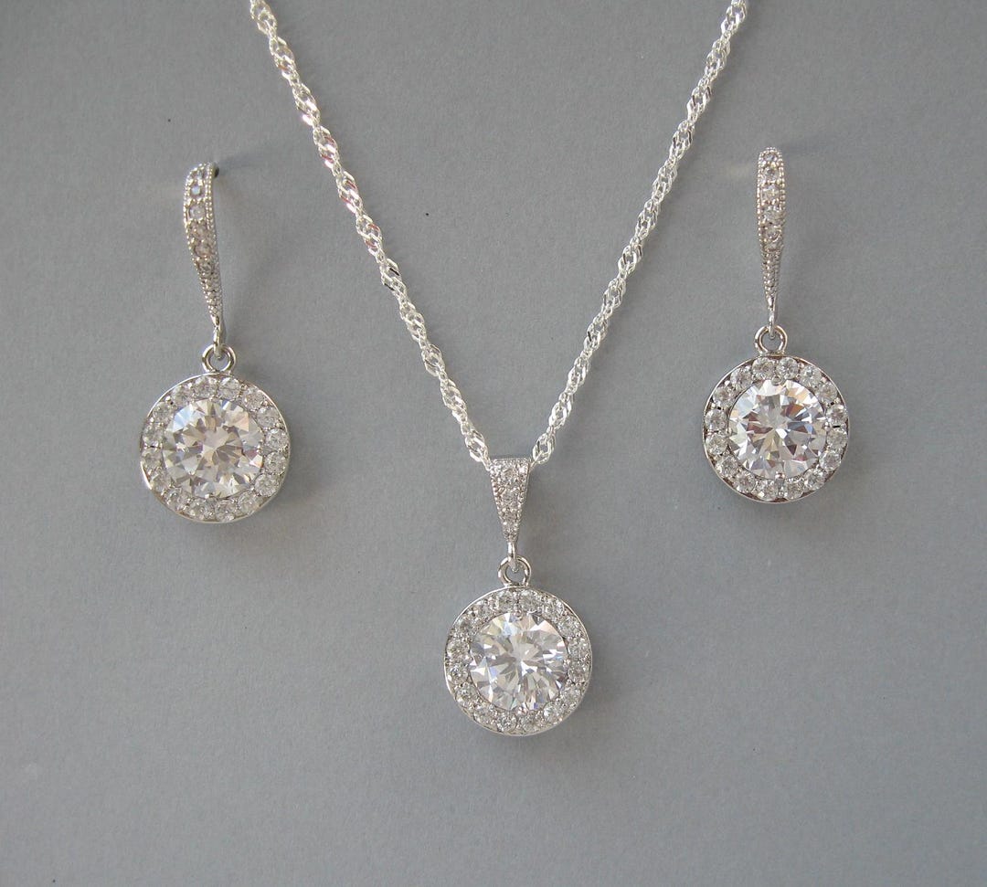 Bridal Jewelry Set. Bridesmaid Jewelry Gift. Round Crystal Jewelry ...