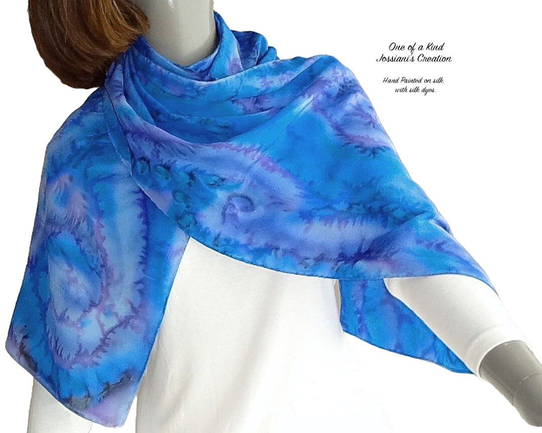 Blue Silk Scarf Ocean Hues Mauve Purple Periwinkle Cobalt Hand Painted ...