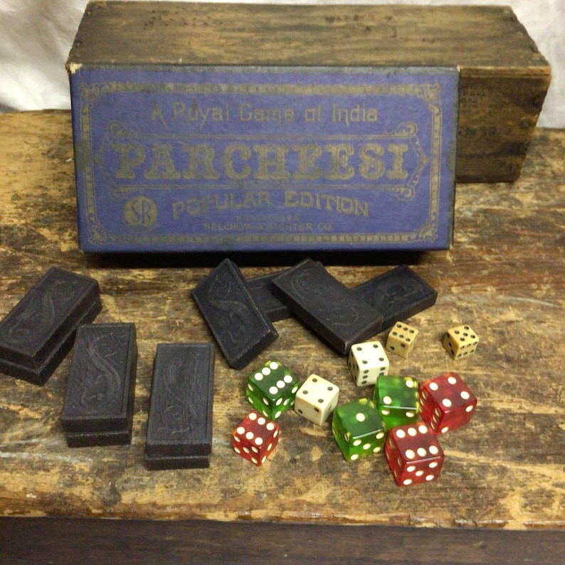 Vintage Parcheesi Box, Dominoes and Dice - Etsy