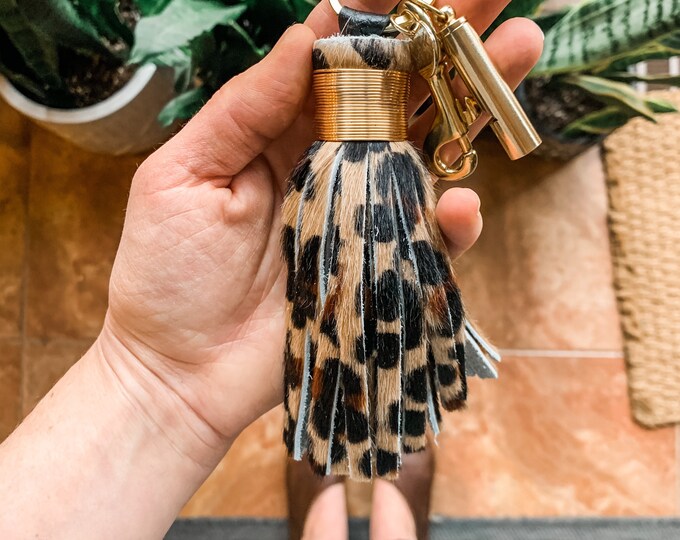 The Original DARK Large Leopard Print Leather Tassel Keychain - Etsy