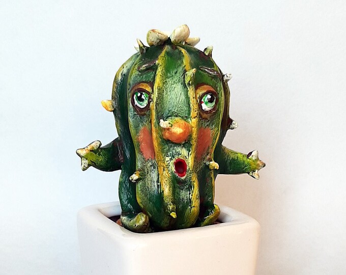 Cactus Handmade Succulent Sculpture, OOAK Art Decor Screaming Cactus ...